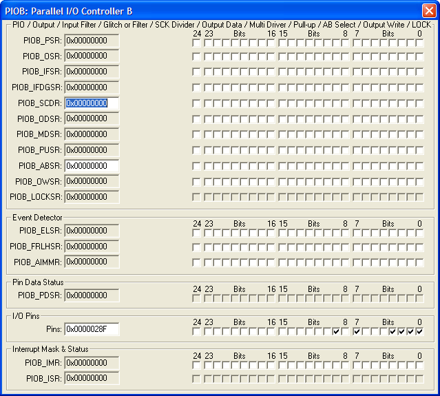 Atmel SAM3U1C PIO Port B - 25-Bit I/O (PIOB) Simulation Details