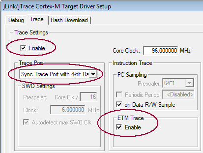 J-Link/J-Trace User's Guide: Enable 4-Pin Trace (ETM)