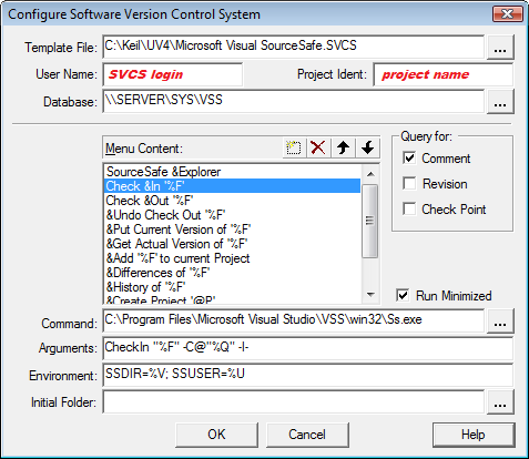 µVision User's Guide: Using the SVCS Menu